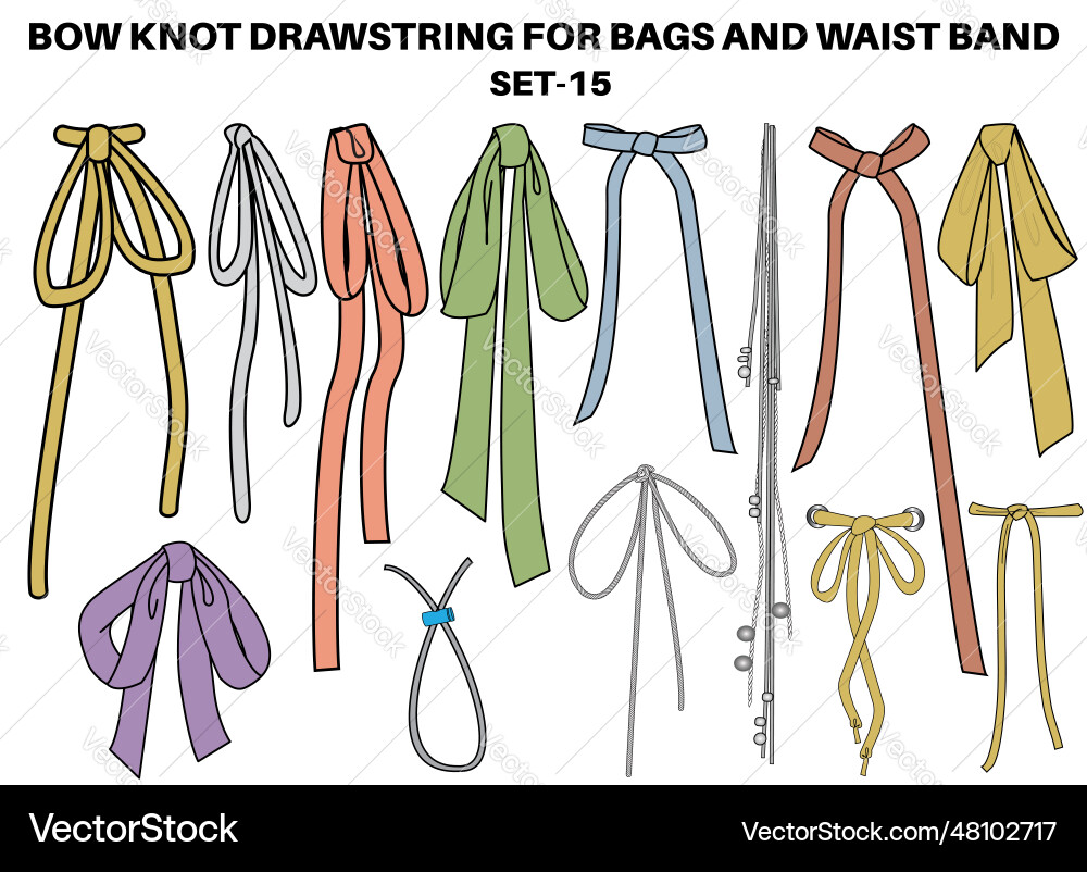 Bow knot drawstring cord flat sketch set of bow Vector Image