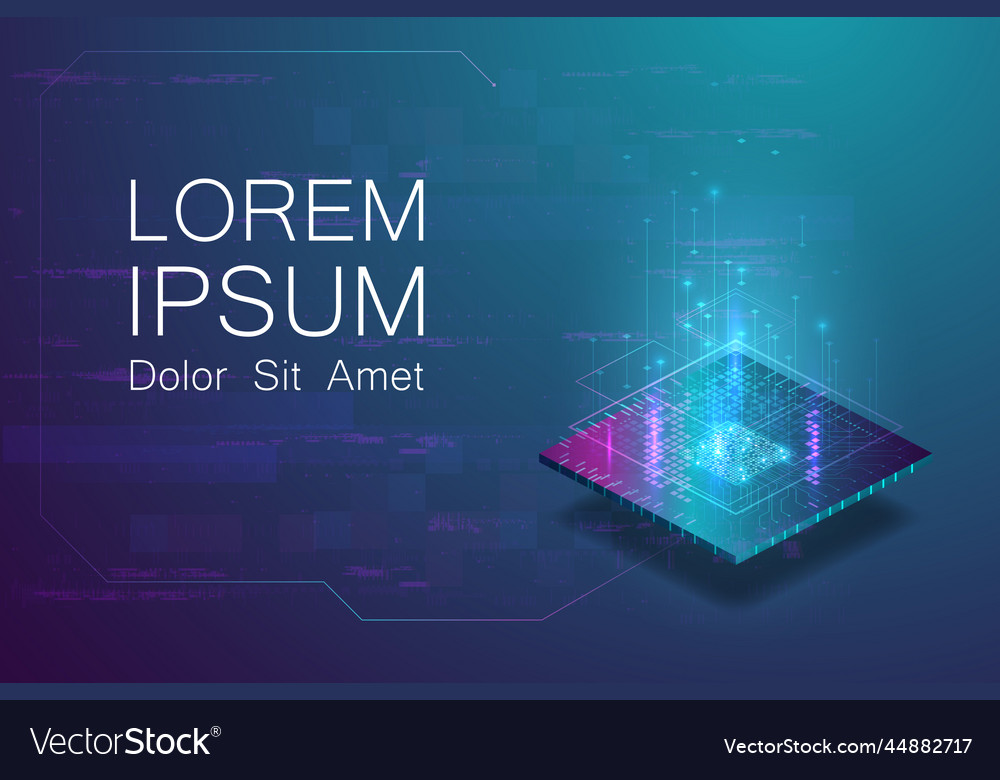 Computer Microchip With Light Effects Background Vector Image