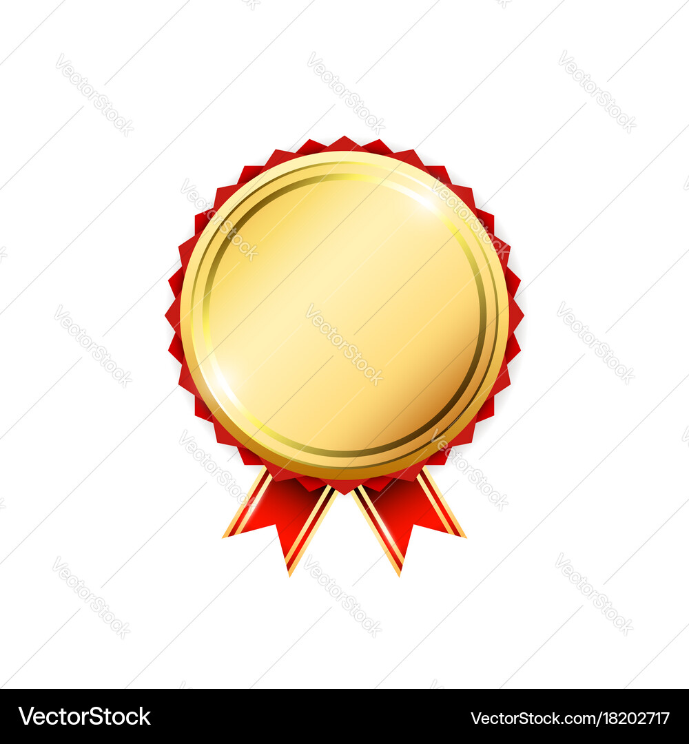 Gold label with red ribbon Royalty Free Vector Image