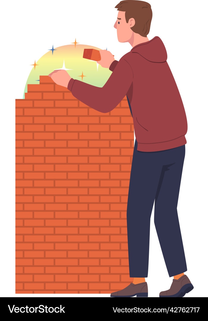 Man laying bricks building wall as problematic Vector Image