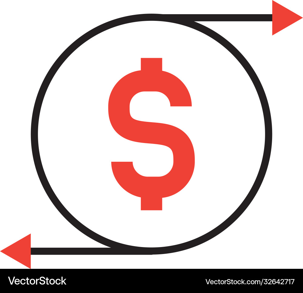 Money symbol with sync arrows around half line Vector Image