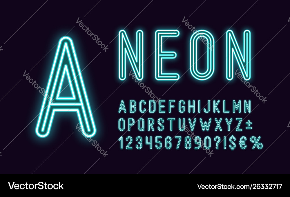 Neon rounded alphabet azure color outlined font Vector Image