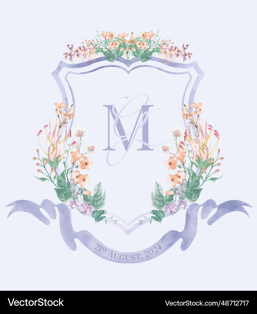 Painted hand-drawn wild blue wedding monogram mg Vector Image