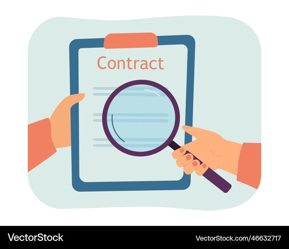 Person looking at contract through magnifier Vector Image