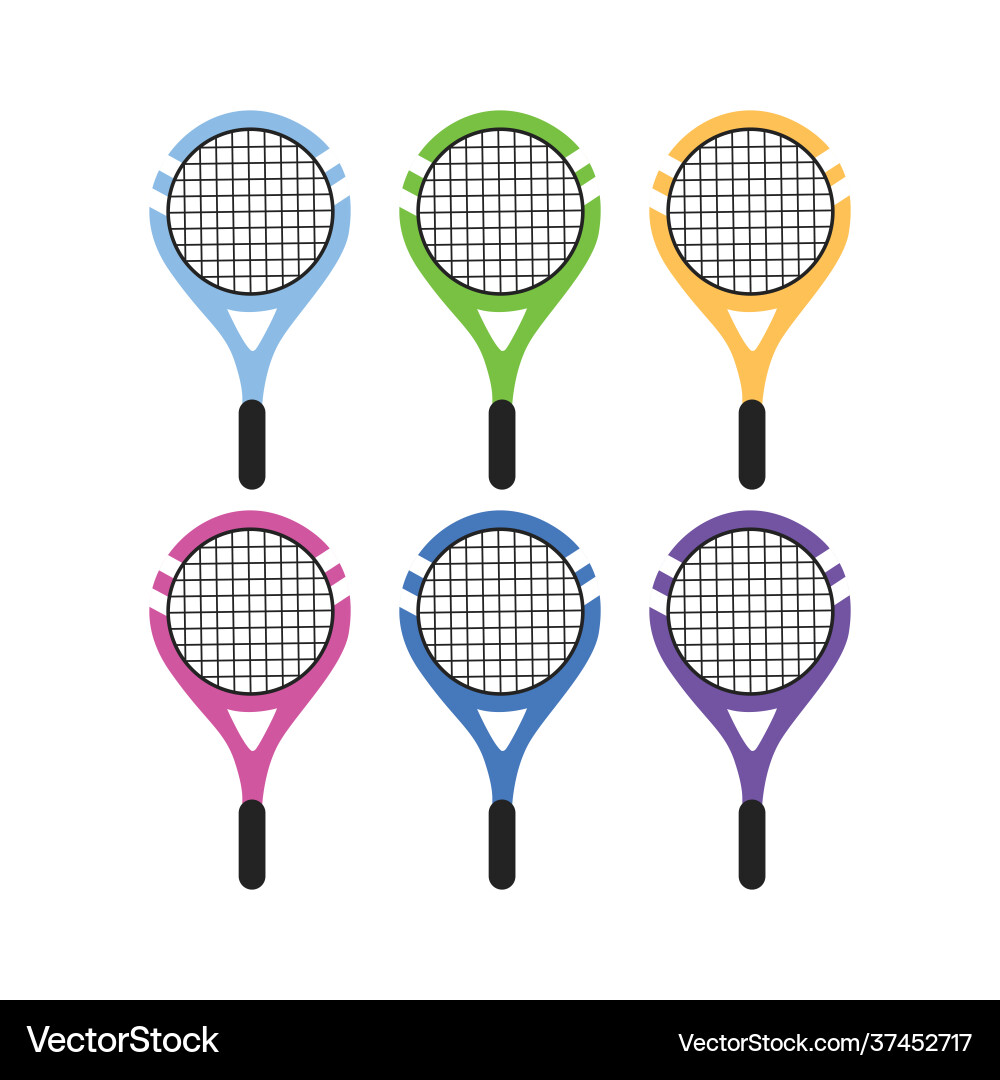 Set colored tennis rackets on a white Royalty Free Vector