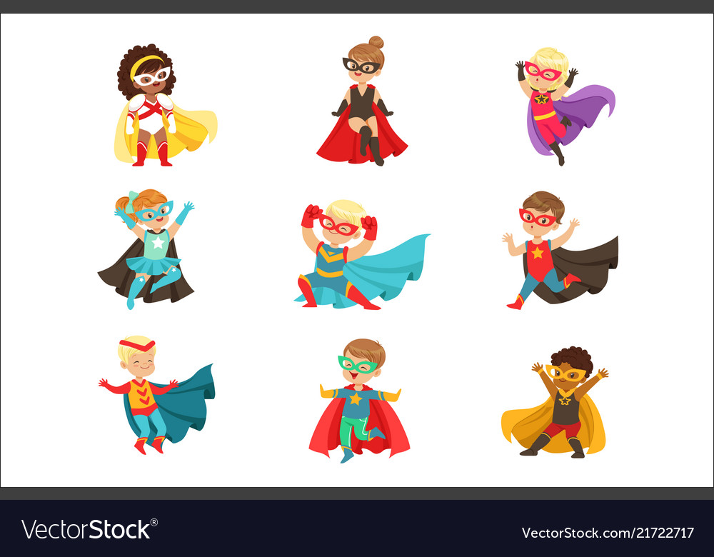 Superhero girls and boys set kids in Royalty Free Vector