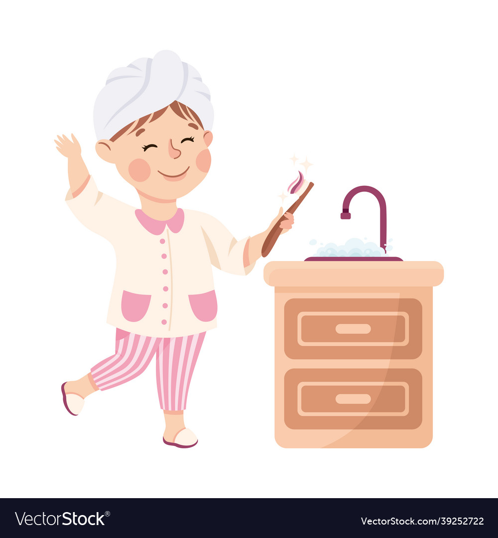 Little girl brushing teeth in bathroom engaged Vector Image
