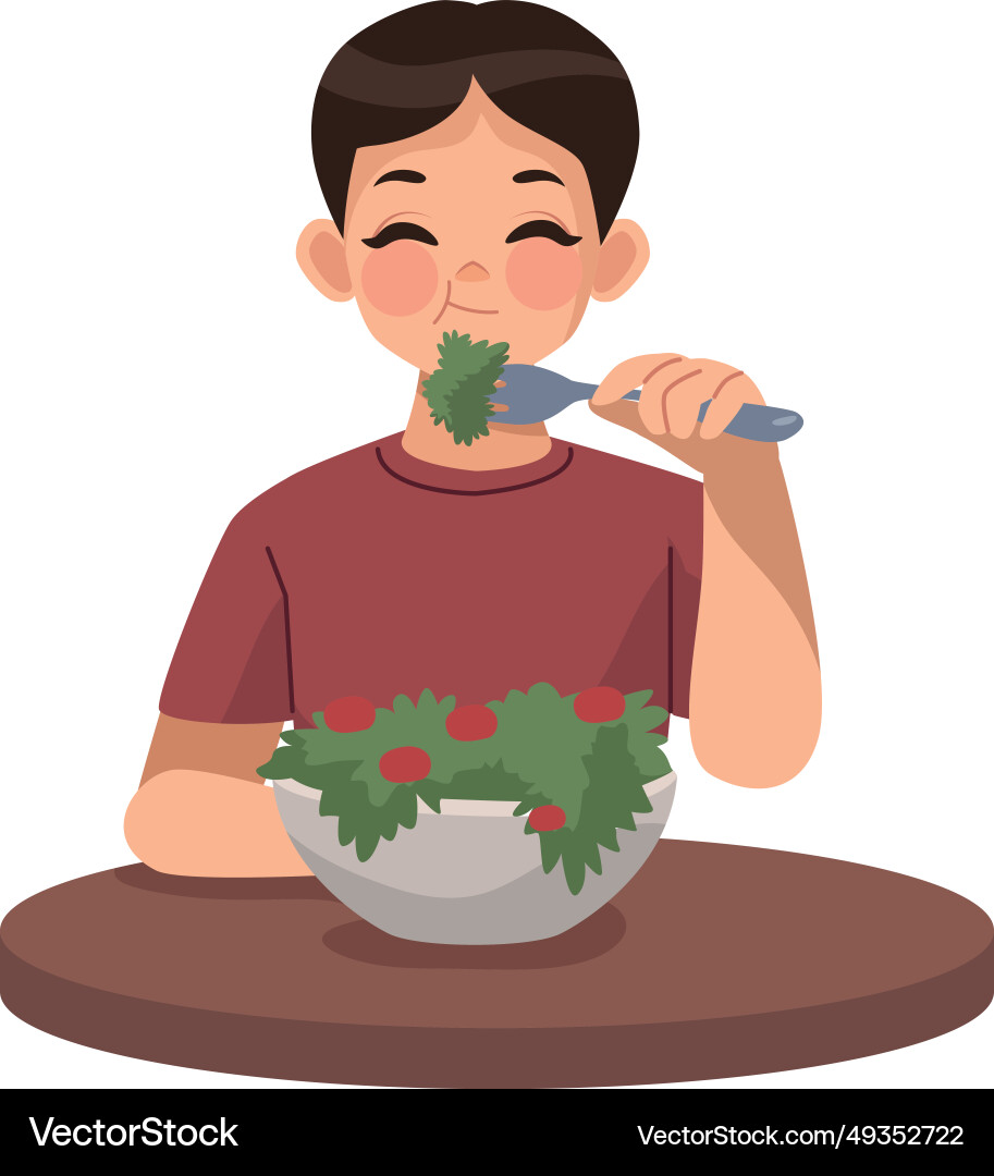 Man eating nutrition salad Royalty Free Vector Image