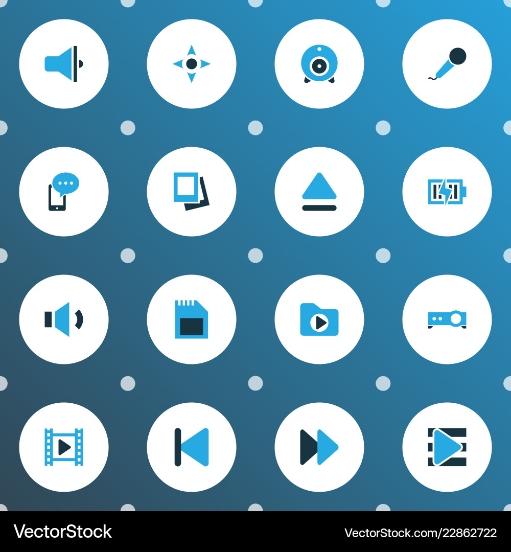 Media icons colored set with gallery projector Vector Image