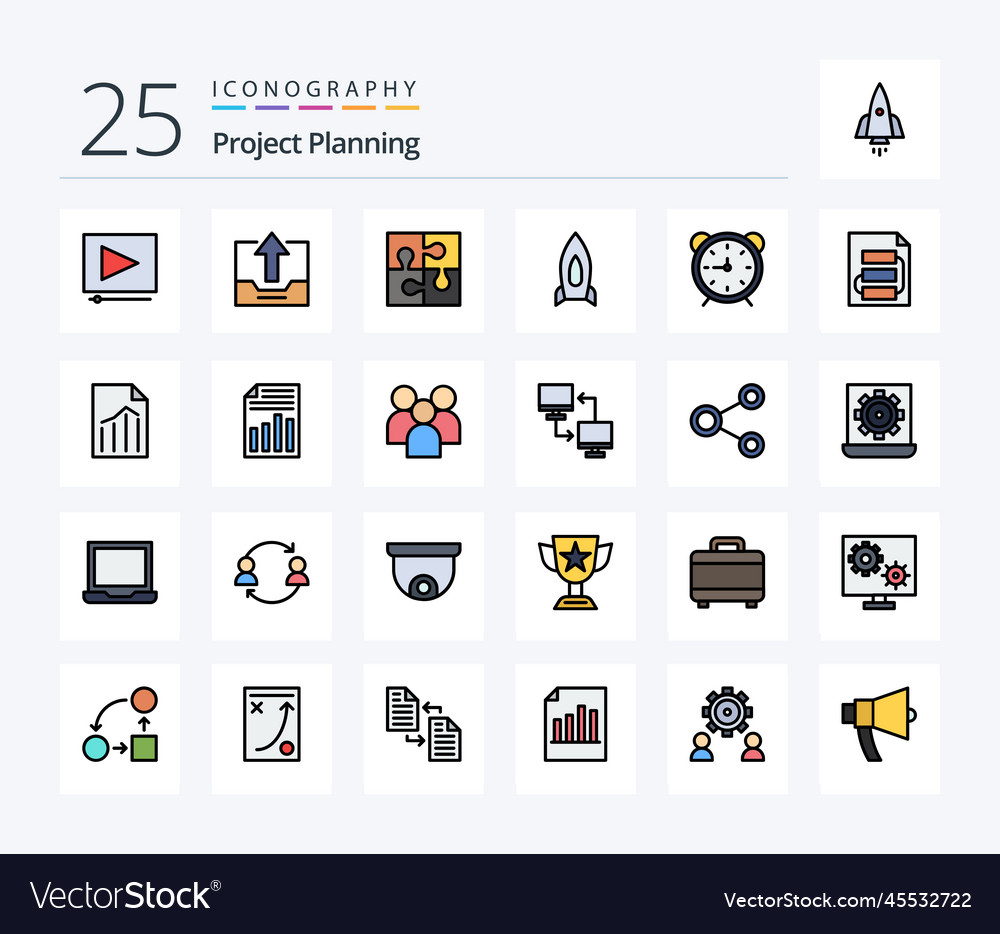Project planing 25 line filled icon pack Vector Image