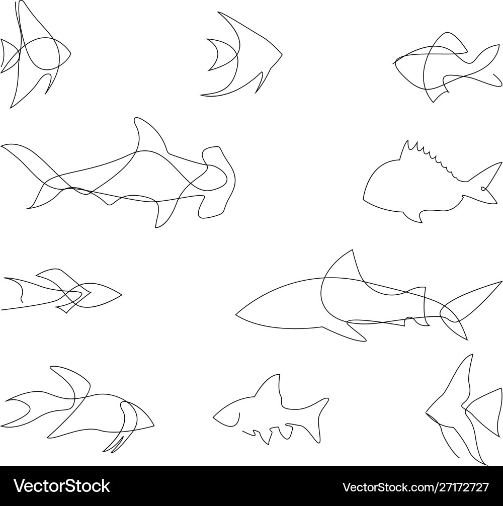 One line fish design silhouette logo hand Vector Image