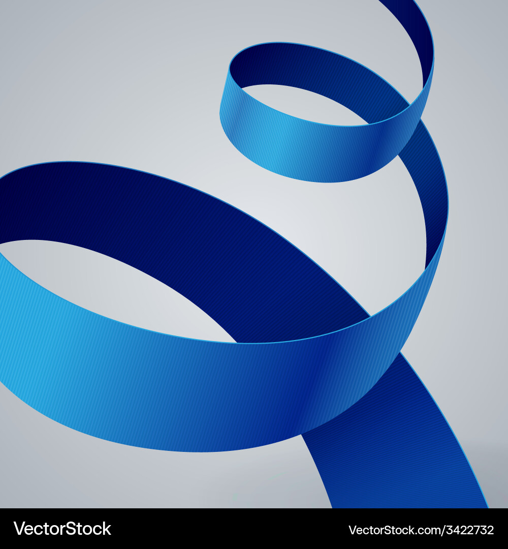 Blue fabric curved ribbon on grey background Vector Image
