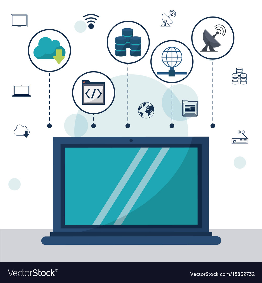 Color background with laptop computer in closeup Vector Image