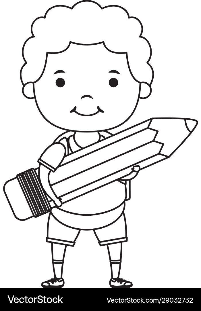Cute little student boy with pencil character Vector Image