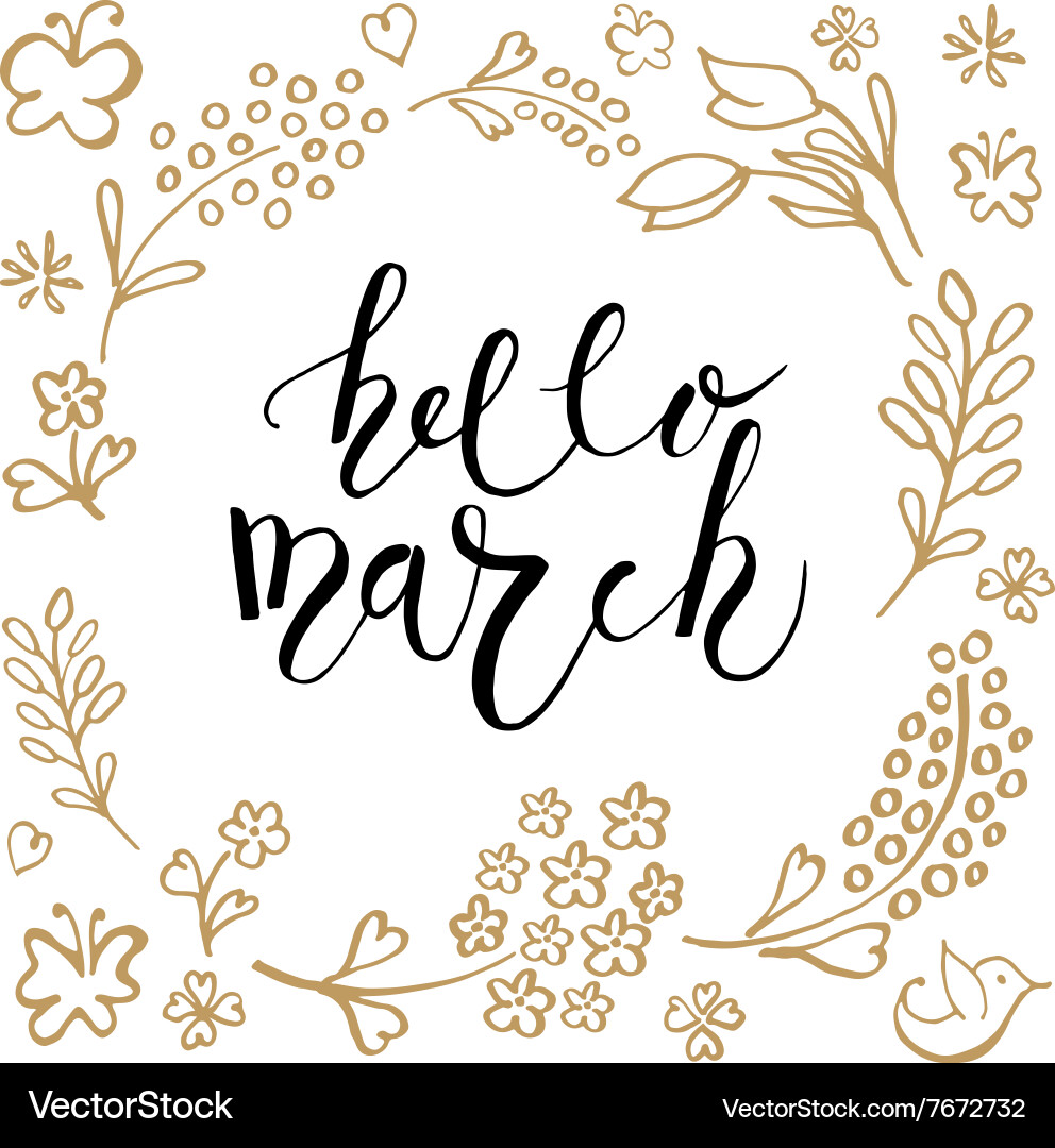Hello march postcard card invitation flyer banner Vector Image