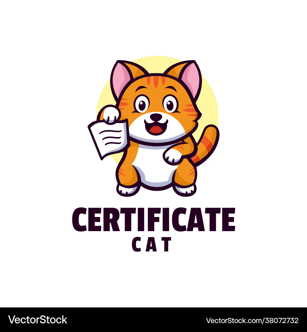 Logo certificate cat mascot cartoon style Vector Image