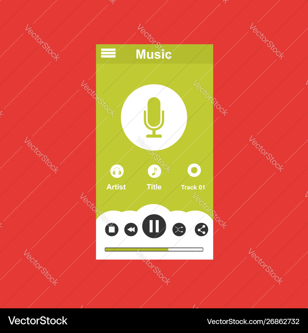 Media player application app template with flat Vector Image