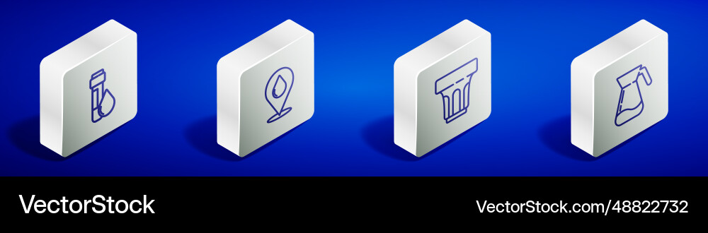 Set isometric line test tube with water drop Vector Image