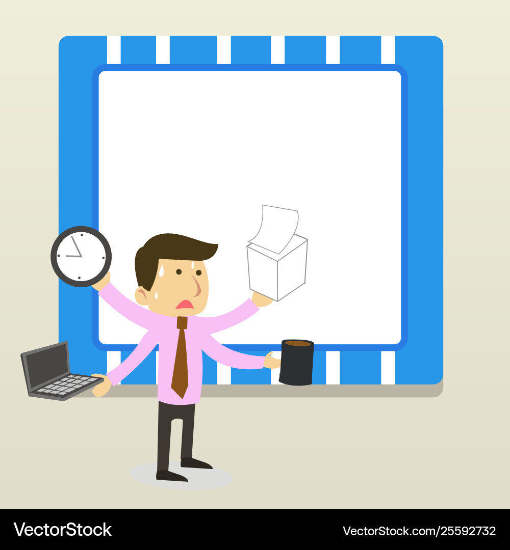 Stressed out male office worker covered in sweat Vector Image