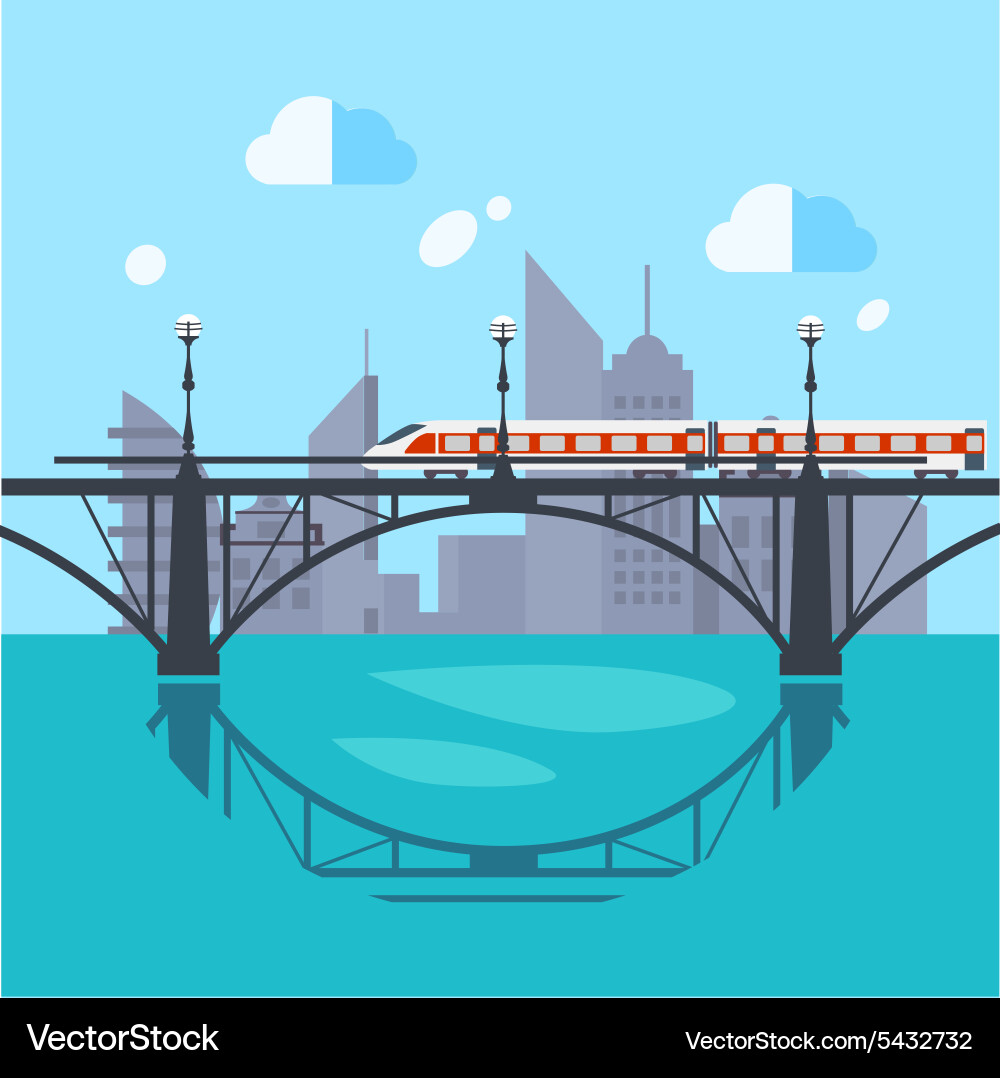 Urban landscape and train on railway Royalty Free Vector
