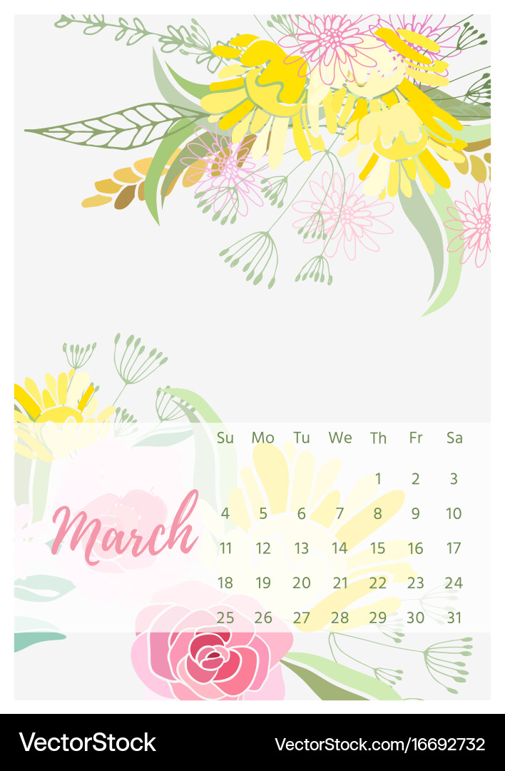Vintage floral calendar 2018 Royalty Free Vector Image
