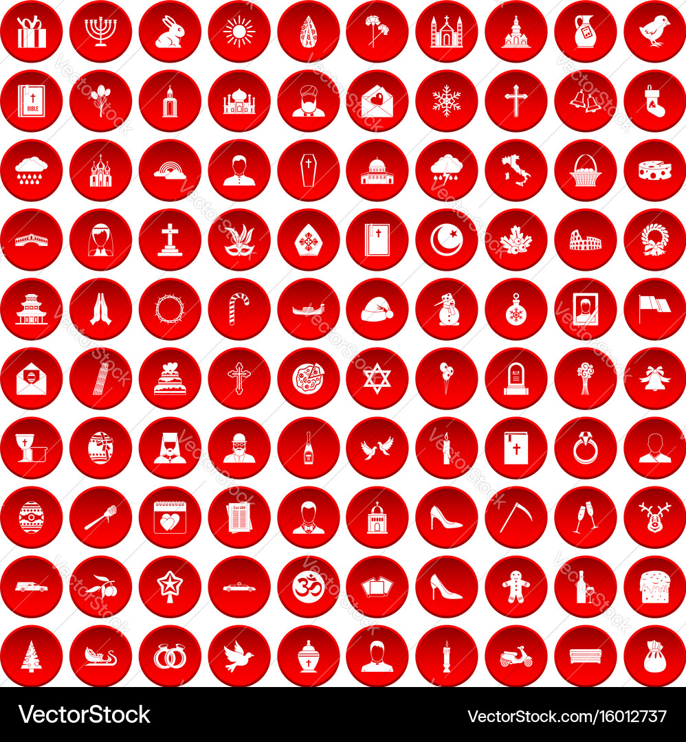 100 church icons set red Royalty Free Vector Image