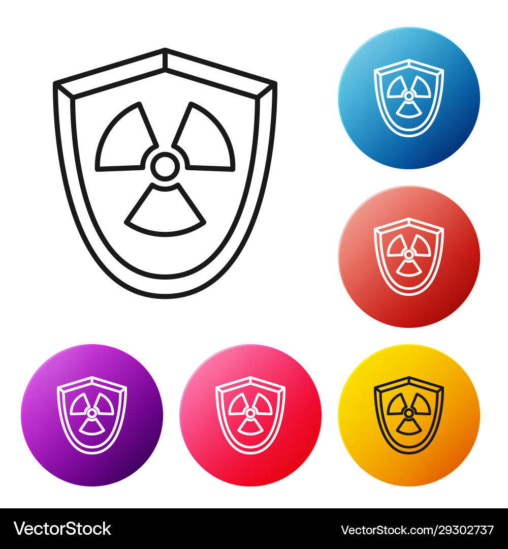 Black line radioactive in shield icon isolated Vector Image