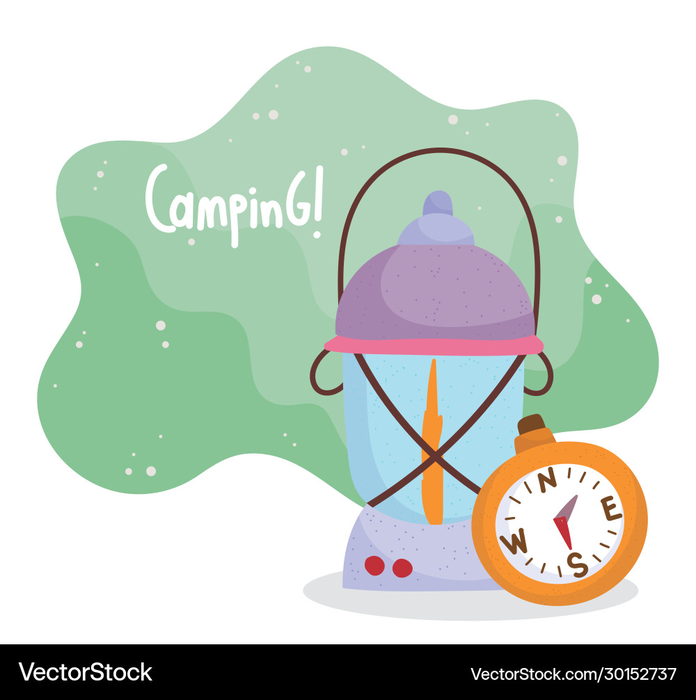 Camping lantern and compass equipment cartoon Vector Image