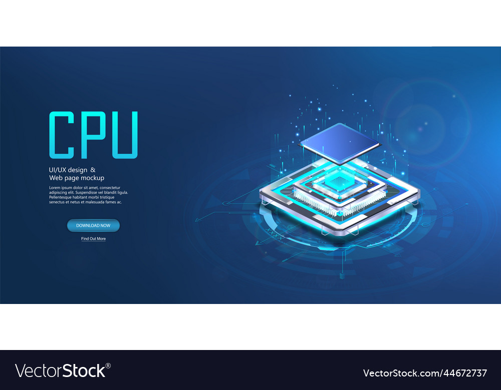 Cpu computer processor in isometric view 3d Vector Image