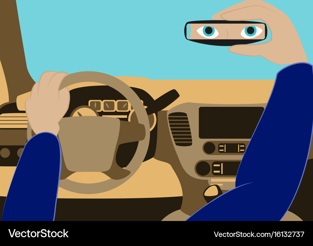 Driver in the car looks rear-view Royalty Free Vector Image