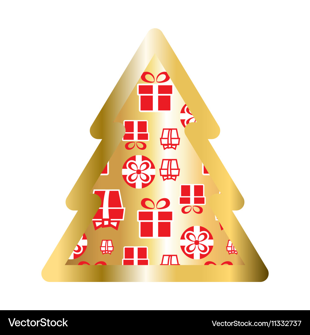 Gold and red christmas tree icon Royalty Free Vector Image