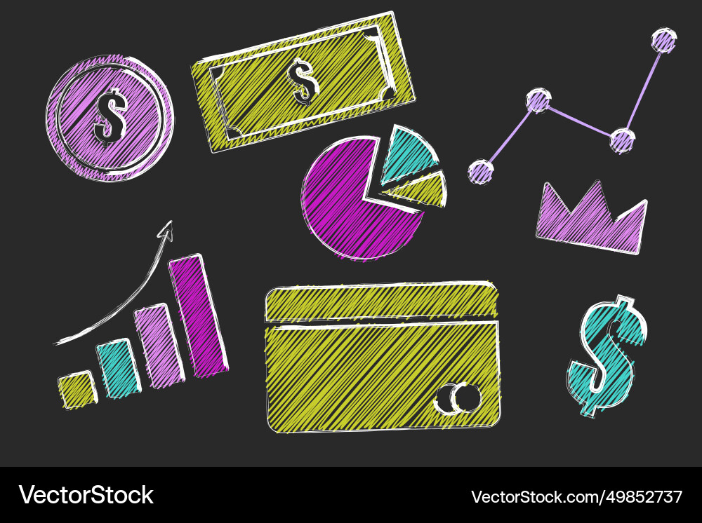 Scribble doodle set with money and finance Vector Image