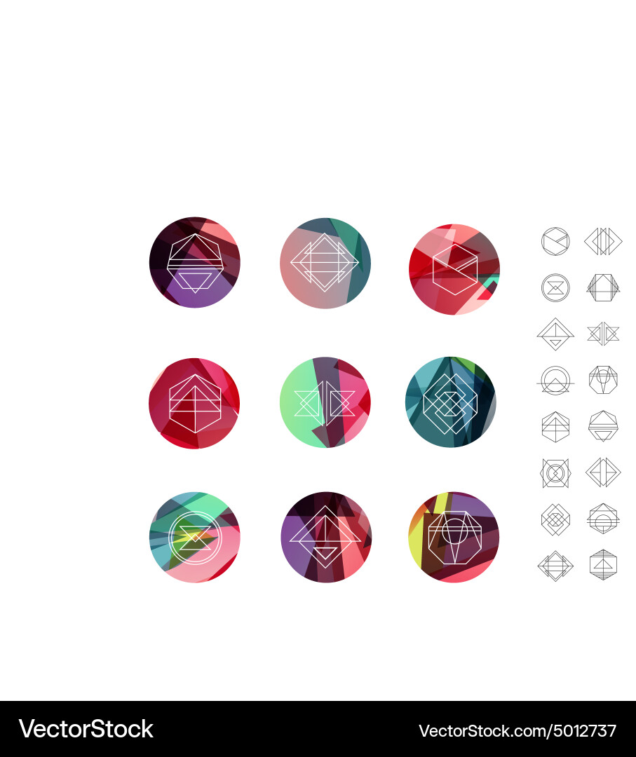 Set of colored crystal circles in polygon style Vector Image