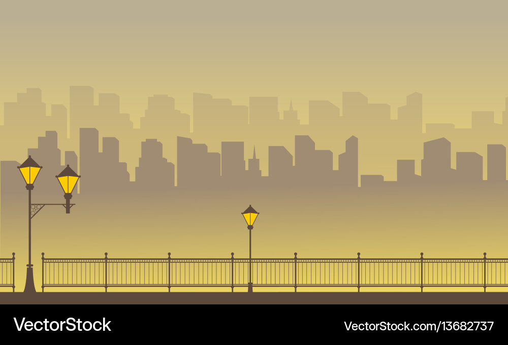 Silhouette town scenery on yellow background Vector Image