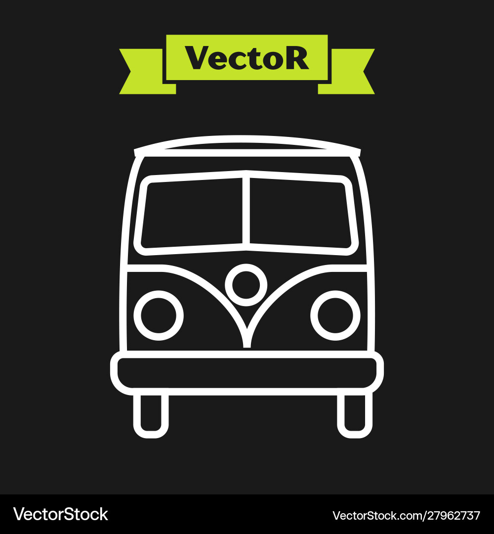 White line retro minivan icon isolated on black Vector Image