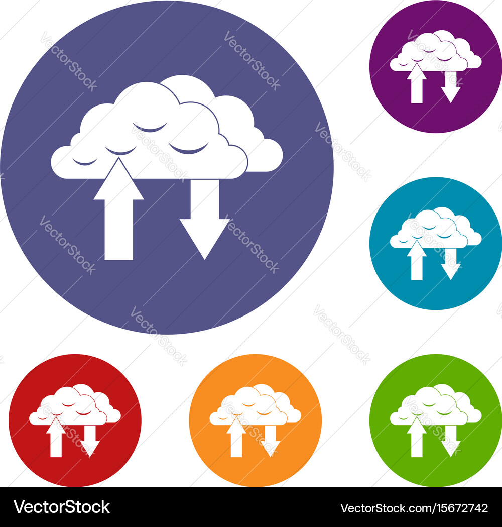 Clouds with arrows icons set Royalty Free Vector Image