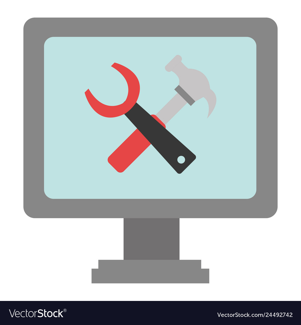 Computer display with tools Royalty Free Vector Image