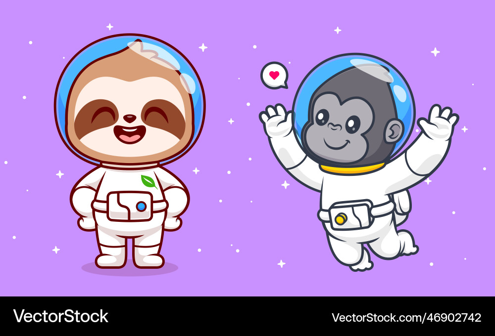Cute astronaut monkey standing in space cartoon Vector Image