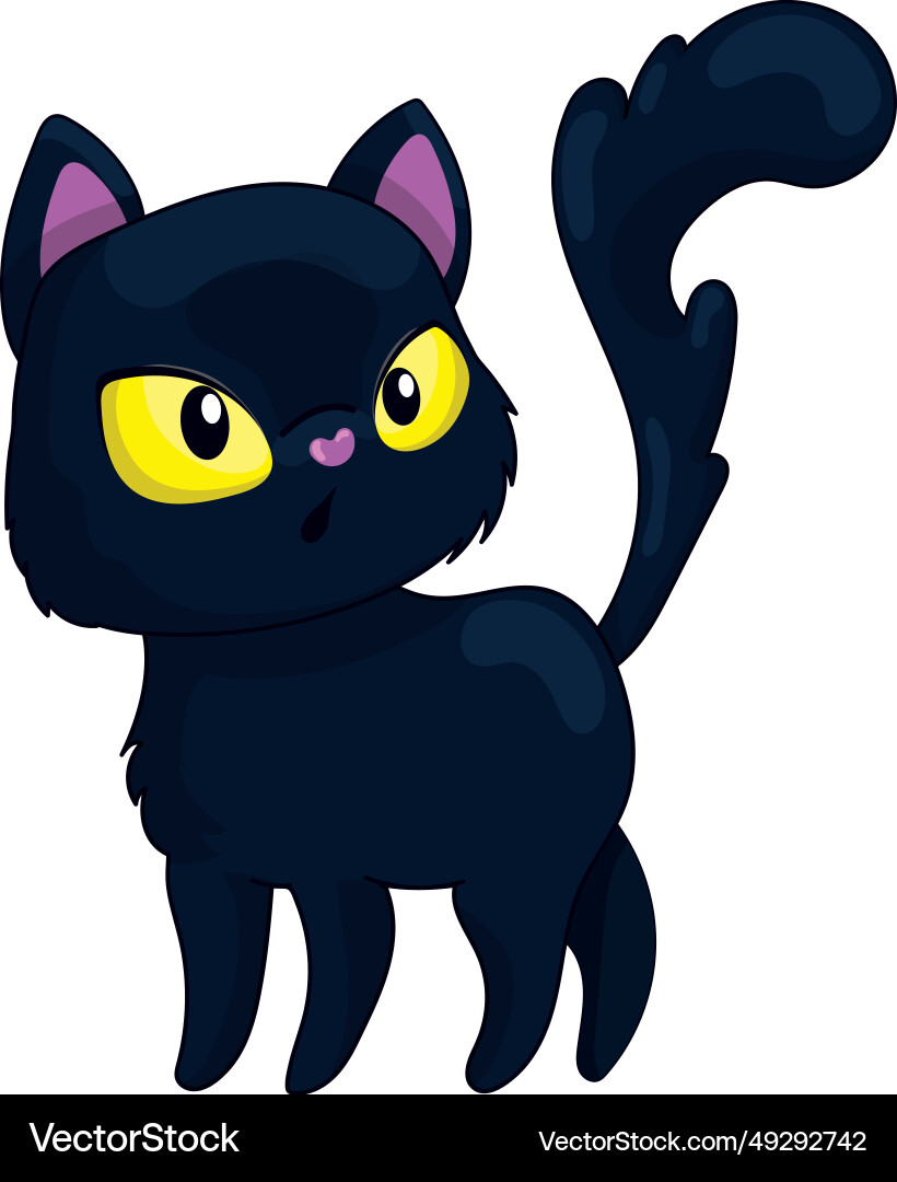 Cute black cat cartoon character Royalty Free Vector Image