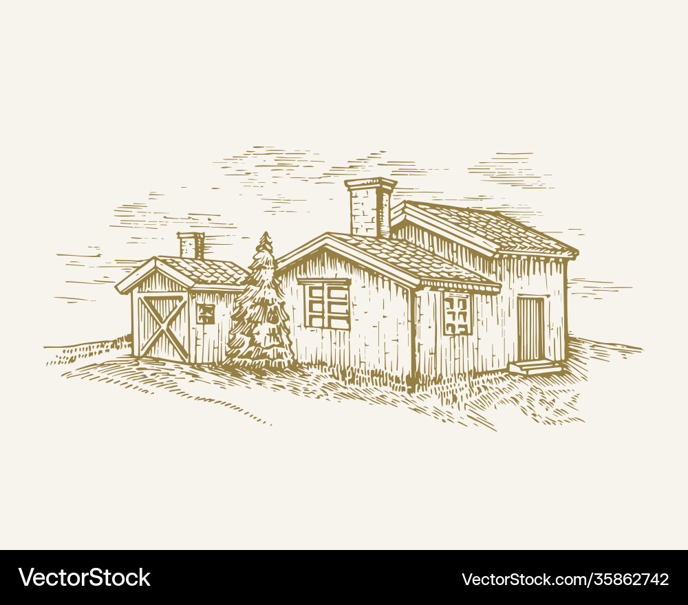 Hand drawn rural buildings landscape Royalty Free Vector