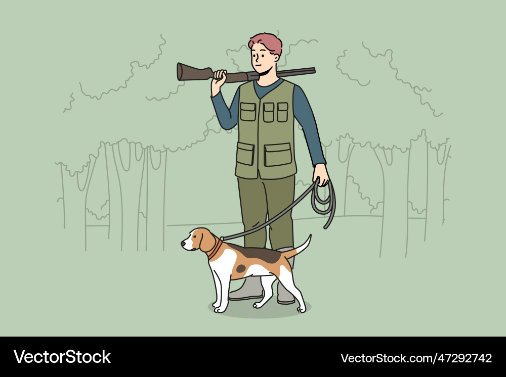 Hunter with dog in wild nature Royalty Free Vector Image