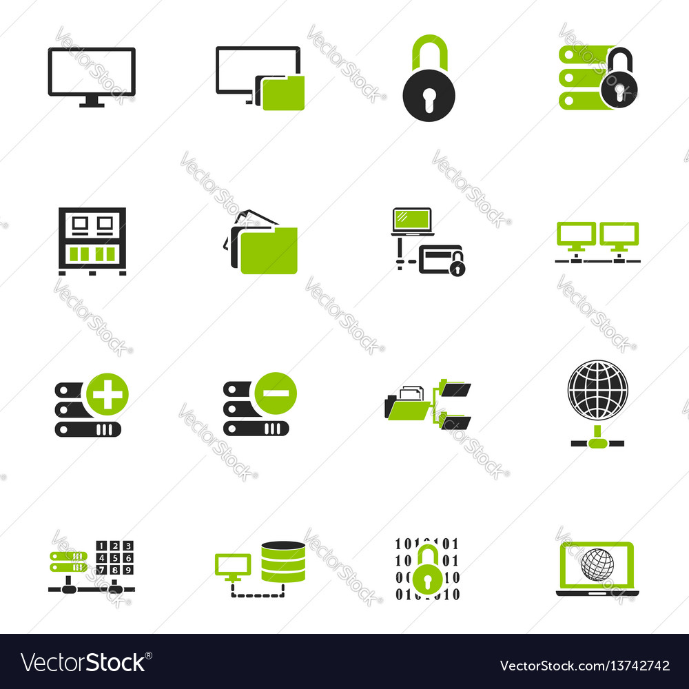 Internet server network icons set Royalty Free Vector Image
