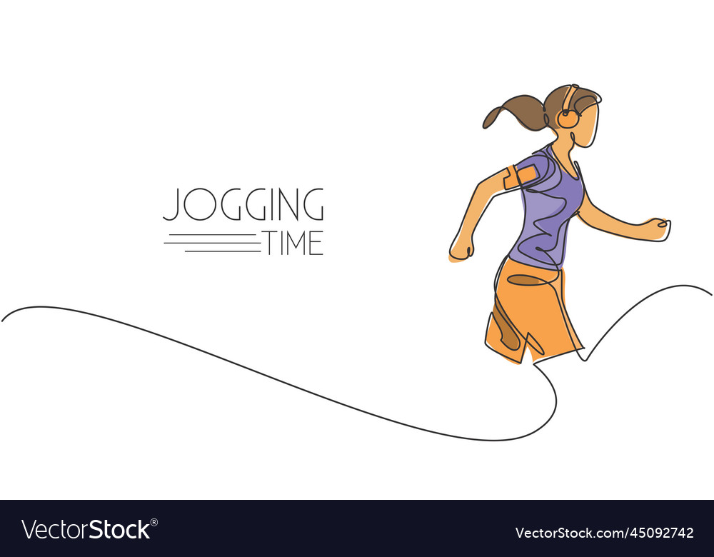 One single line drawing of young energetic woman Vector Image