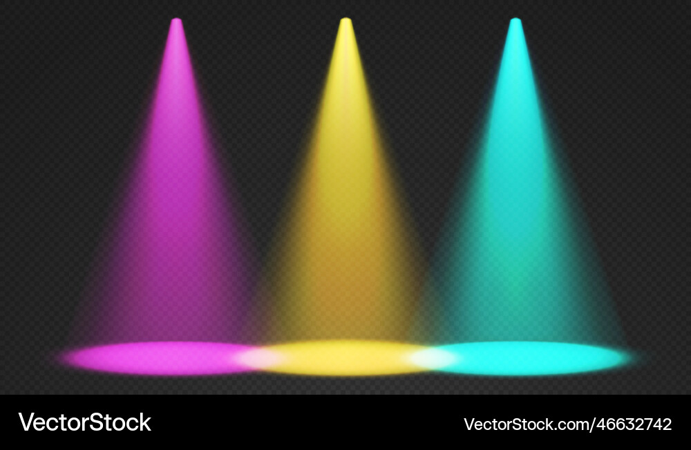 Stage limelight yellow pink blue cone lights Vector Image