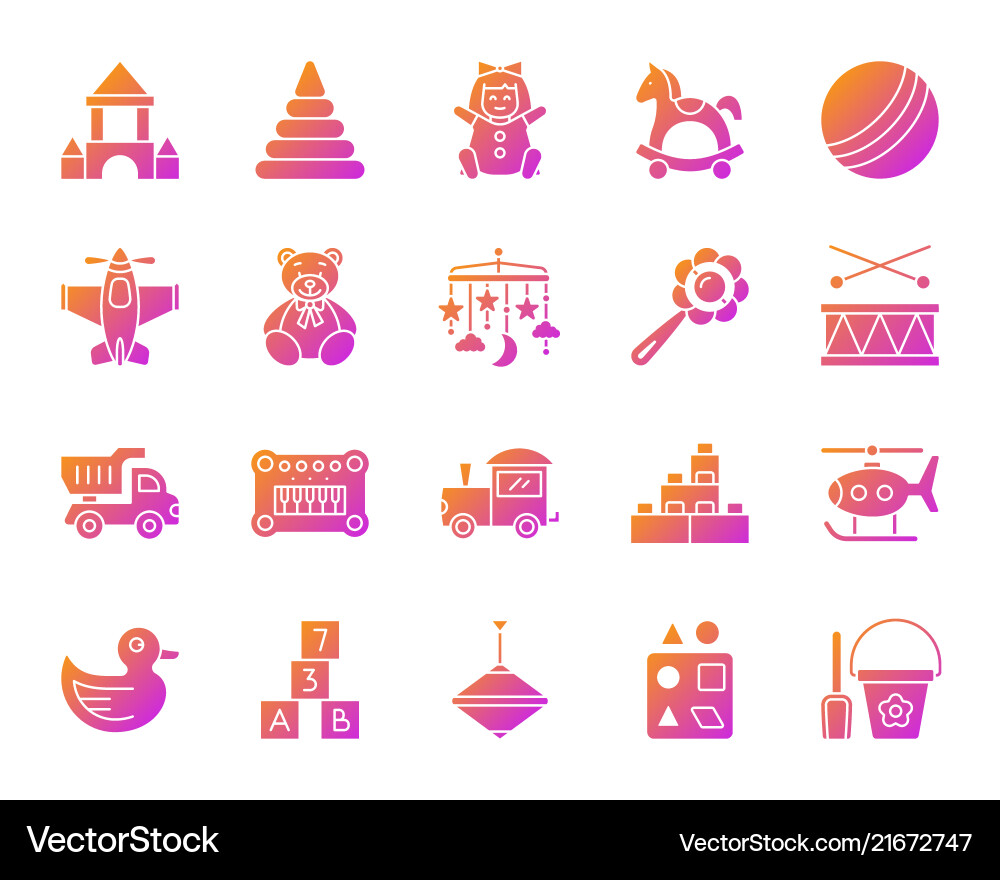 Baby toy simple gradient icons set Royalty Free Vector Image