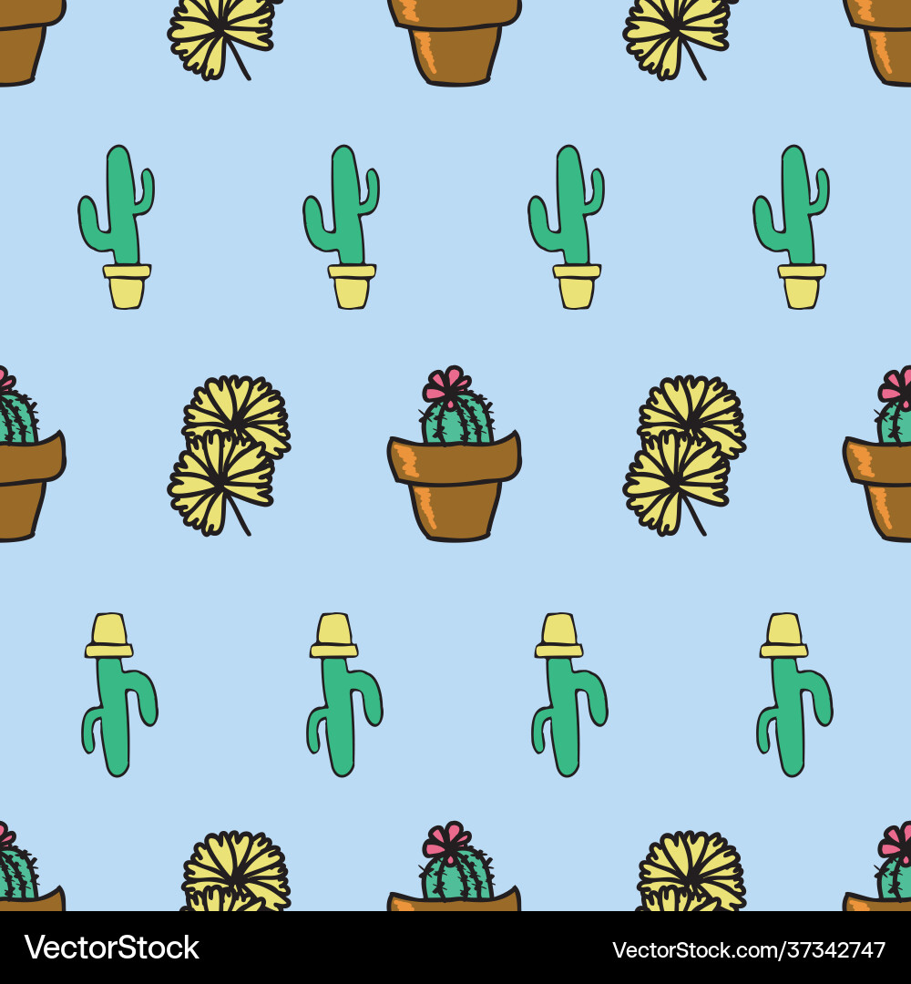 Blue background cactus plant in pot Royalty Free Vector
