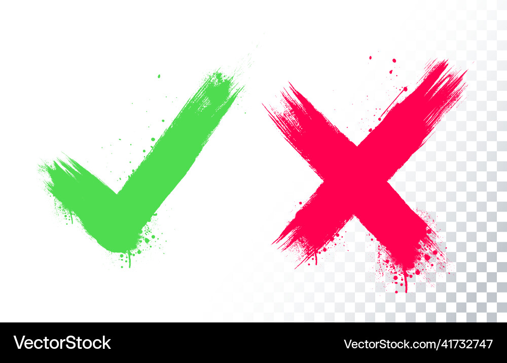 Brush stroke check and cross sign Royalty Free Vector Image