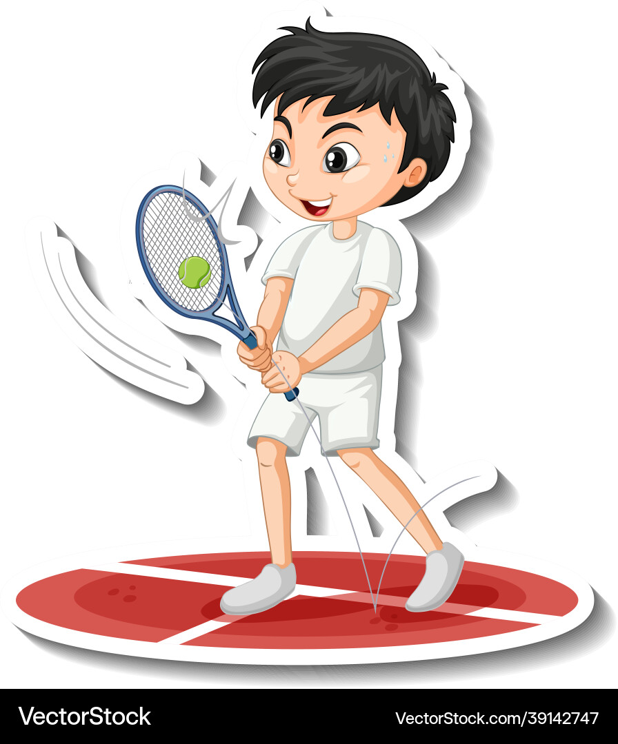 Cartoon character sticker with a boy playing Vector Image