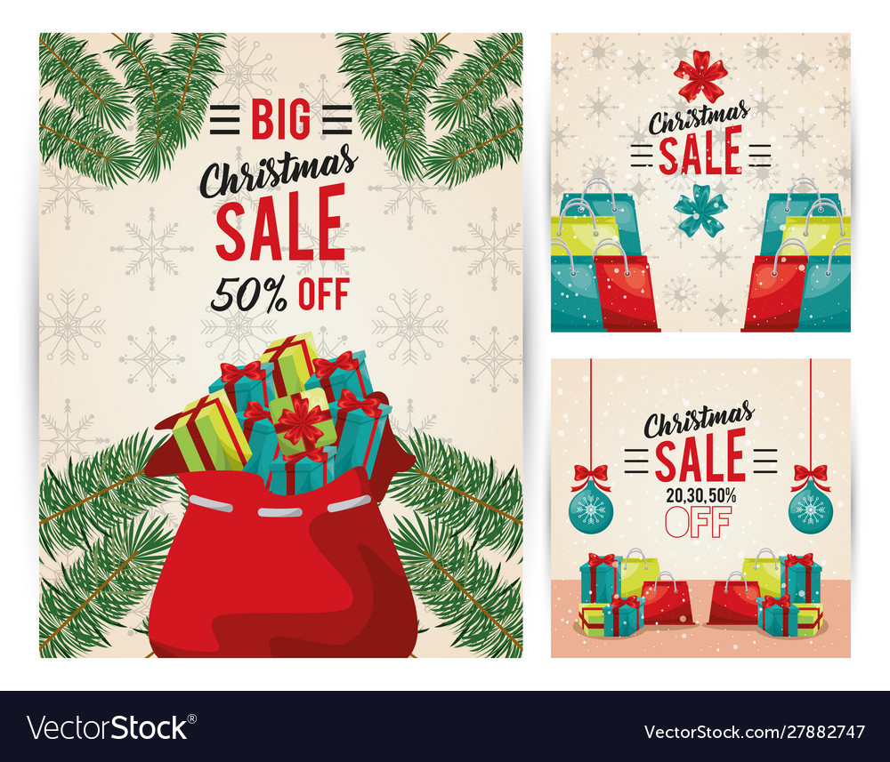 Happy merry christmas sale bundle cards Royalty Free Vector