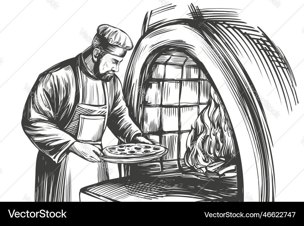 Italian pizza process of cooking baking Royalty Free Vector